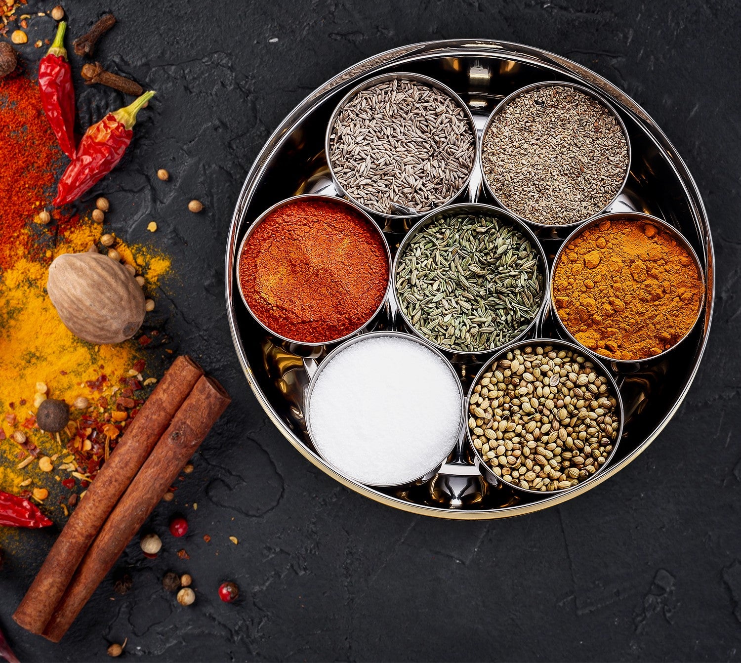 SS Gold Finish Masala Box Medium – Porcelain & More